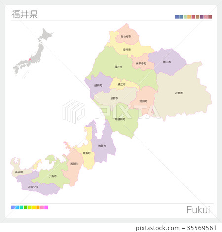 Map of Fukui Prefecture (city / city / color... - Stock Illustration ...