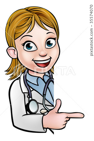 Doctor Cartoon Character Pointing Sign - Stock Illustration [35574070 ...