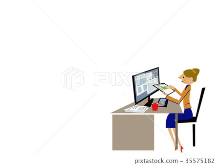 Office scene. business. Office Lady. Working - Stock Illustration ...