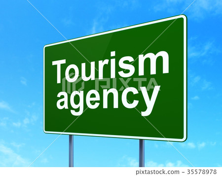 Tourism concept: Tourism Agency on road sign - Stock Illustration ...