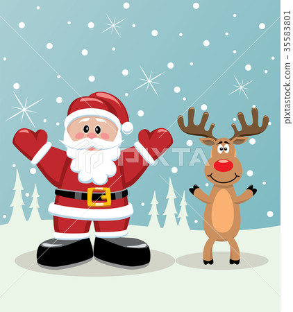 vector xmas illustration of santa and rudolph deer - Stock Illustration ...