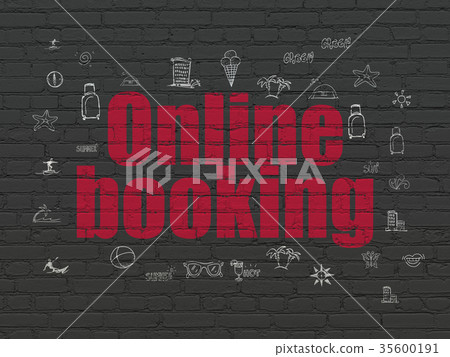Tourism concept: Online Booking on wall background - Stock Illustration ...
