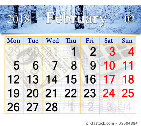 calendar for February of 2018 winter landscape - Stock Illustration ...