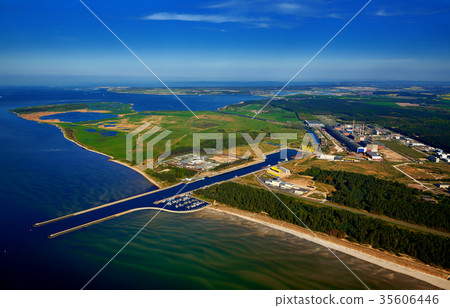 aerial view of harbour industrial area of Lubmin - Stock Photo ...