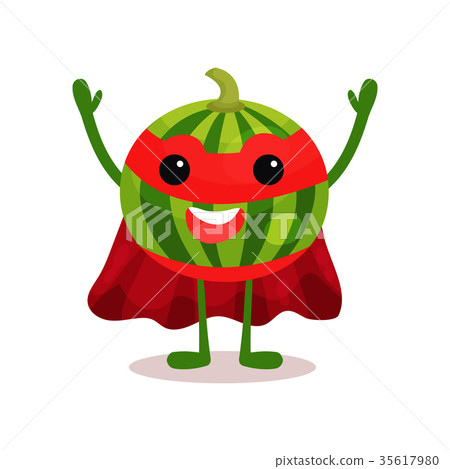 Cheerful cartoon character of watermelon superhero - Stock Illustration ...