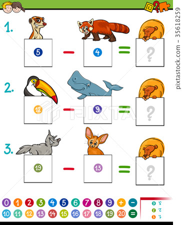 maths subtraction game with cute animals - Stock Illustration [35618259 ...