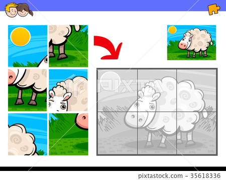 jigsaw puzzles with sheep farm animal - Stock Illustration [35618336 ...