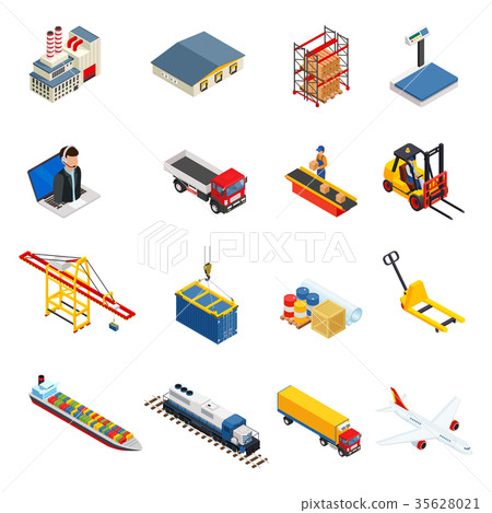 Global logistics isometric icons set - Stock Illustration [35628021 ...