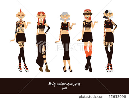 lovely young girls with body modifications - Stock Illustration ...