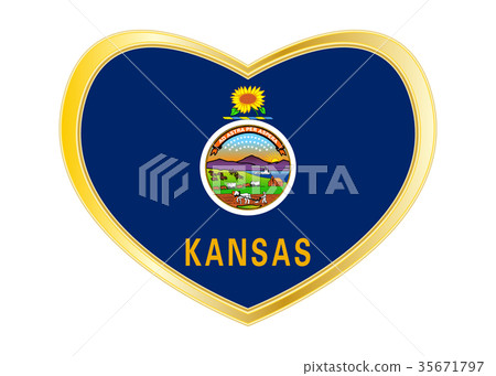 Flag of Kansas in heart shape, golden frame - Stock Illustration ...