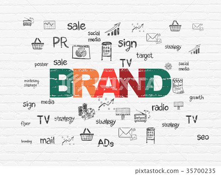 Advertising concept: Brand on wall background - Stock Illustration ...