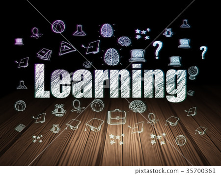 Learning concept: Learning in grunge dark room - Stock Illustration ...