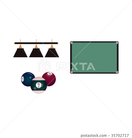 Flat pool, billiard objects - table, balls, lights - Stock Illustration ...