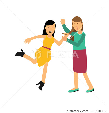 Cartoon angry woman character in yellow dress - Stock Illustration ...