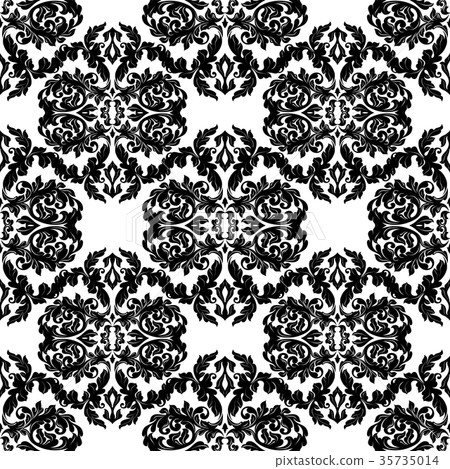 Seamless abstract damask pattern. Black and white - Stock Illustration ...