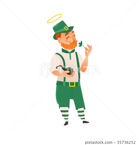 Saint Patrick holding shamrock and smoking pipe - Stock Illustration ...