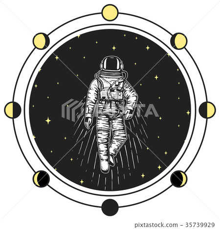 astronaut spaceman. Moon phases planets in solar - Stock Illustration ...
