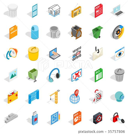 Working computer icons set, isometric style - Stock Illustration ...