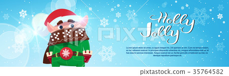 Holly Jolly Poster Merry Christmas Banner Green - Stock Illustration ...