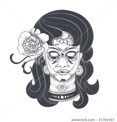Woman with a painted face vector - Stock Illustration [35766387] - PIXTA