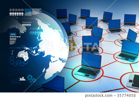 laptop network with traffic cone - Stock Illustration [35774058] - PIXTA