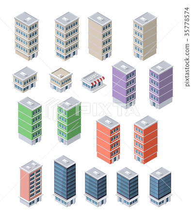 Set of modern isometric buildings - Stock Illustration [35778574] - PIXTA