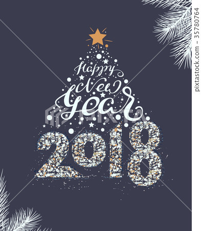 Happy New Year 2018 lettering text. Christmas tree - Stock Illustration ...