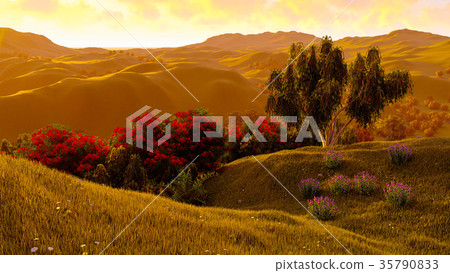 Green fields landscape 3d rendering - Stock Illustration [35790833] - PIXTA