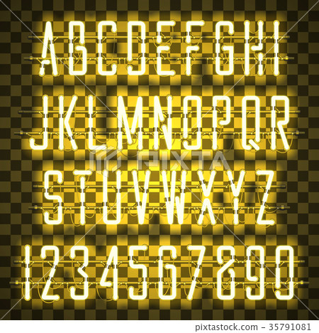 Glowing Yellow Neon Casual Script Font - Stock Illustration [35791081 ...