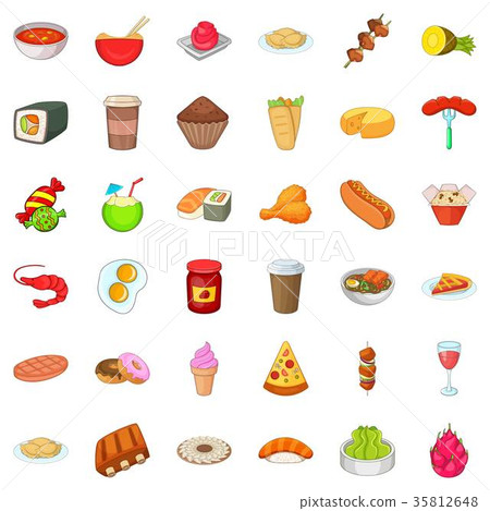 Delicious meal icons set, cartoon style - Stock Illustration [35812648 ...