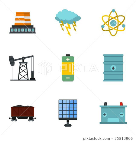 Power generation icon set, flat style - Stock Illustration [35813966 ...