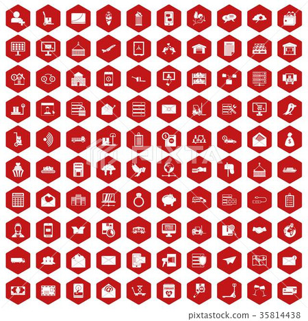 100 postal service icons hexagon red - Stock Illustration [35814438 ...
