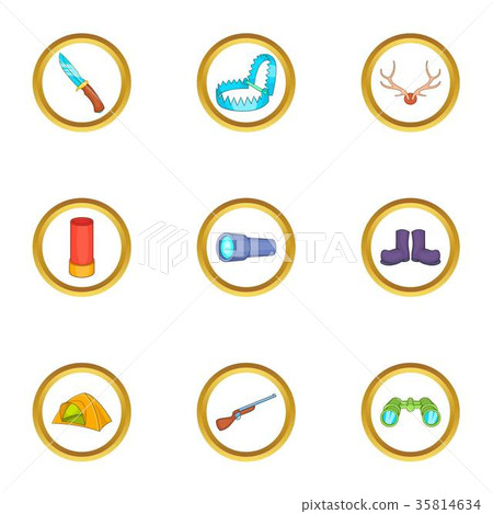 Hunter tools icons set, cartoon style - Stock Illustration [35814634 ...