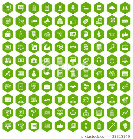 100 business training icons hexagon green - Stock Illustration ...
