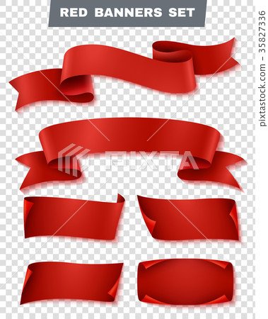 Red Paper Banner Transparent Icon Set - Stock Illustration [35827336 ...