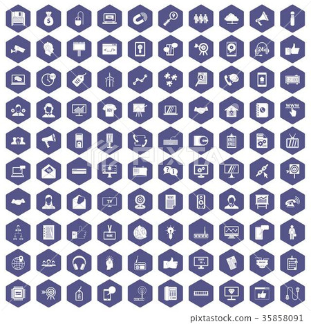100 data exchange icons hexagon purple - Stock Illustration [35858091 ...