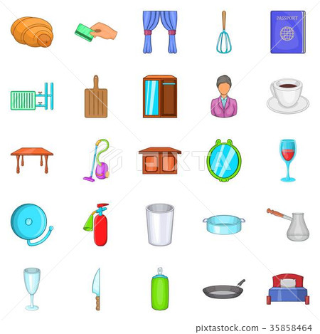 Boarding house icons set, cartoon style - Stock Illustration [35858464 ...