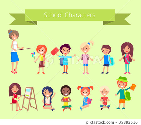 School Characters Vector Collection of Pupils - Stock Illustration ...