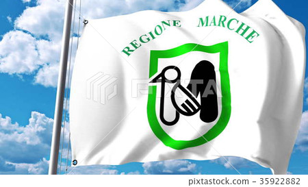 Waving flag of Marche, a region of Italy. 3D - Stock Illustration ...