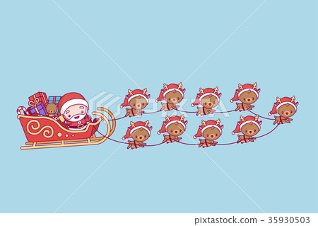 Lovely cute kawaii chibi. Santa Claus in a sleigh - Stock Illustration ...