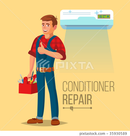 Professional Air Conditioner Repair Vector. Man - Stock Illustration ...