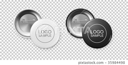 Realistic white and black button badge icon set - Stock Illustration ...