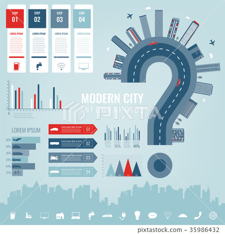 City infographics set with charts and other - Stock Illustration ...