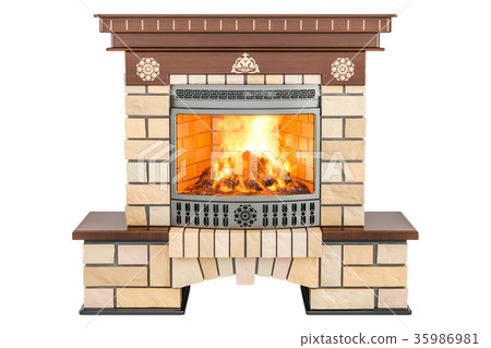 Fireplace front view, 3D rendering - Stock Illustration [35986981] - PIXTA