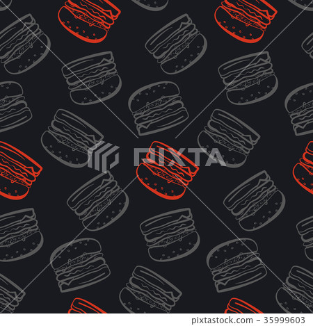 Pattern with gray and red burgers on black - Stock Illustration ...