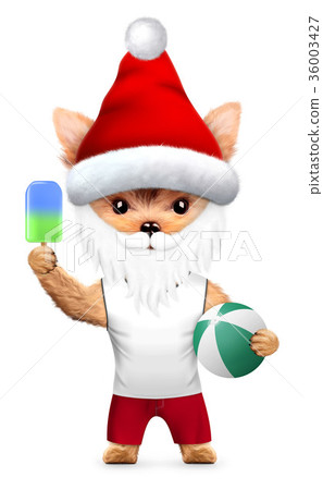 Cute Dog Santa on a beach holidays. - Stock Illustration [36003427] - PIXTA