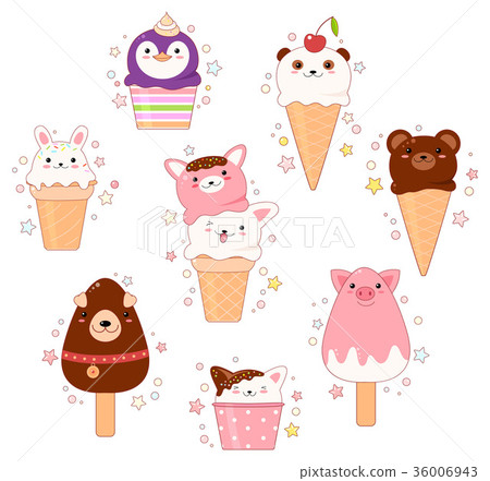 Collection of animal shaped ice cream - Stock Illustration [36006943 ...