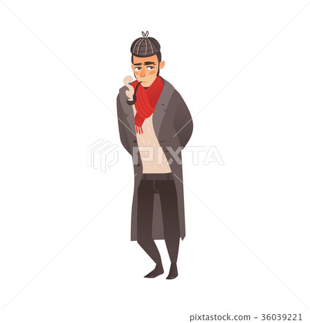 Typical Englishman smoking pipe, wearing cap, coat - Stock Illustration ...