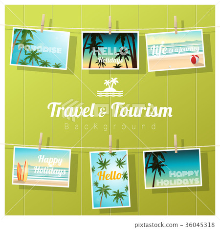 Beach postcards displayed on colorful background - Stock Illustration ...