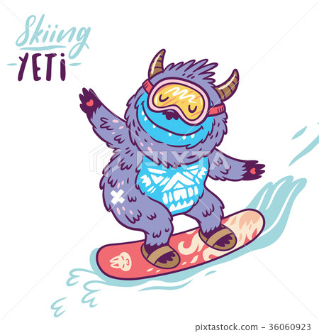 Cute yeti snowboarding print. Vector illustration - Stock Illustration ...